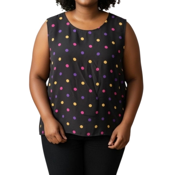 August Max | Tops | August Max Polka Dot Sleeveless Top Black With ...